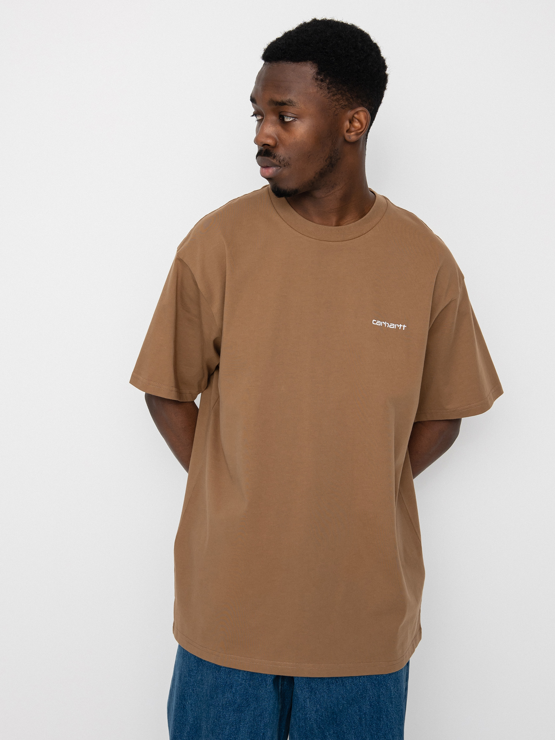 Tričko Carhartt WIP Script Embroidery - hnědá (buffalo/white)