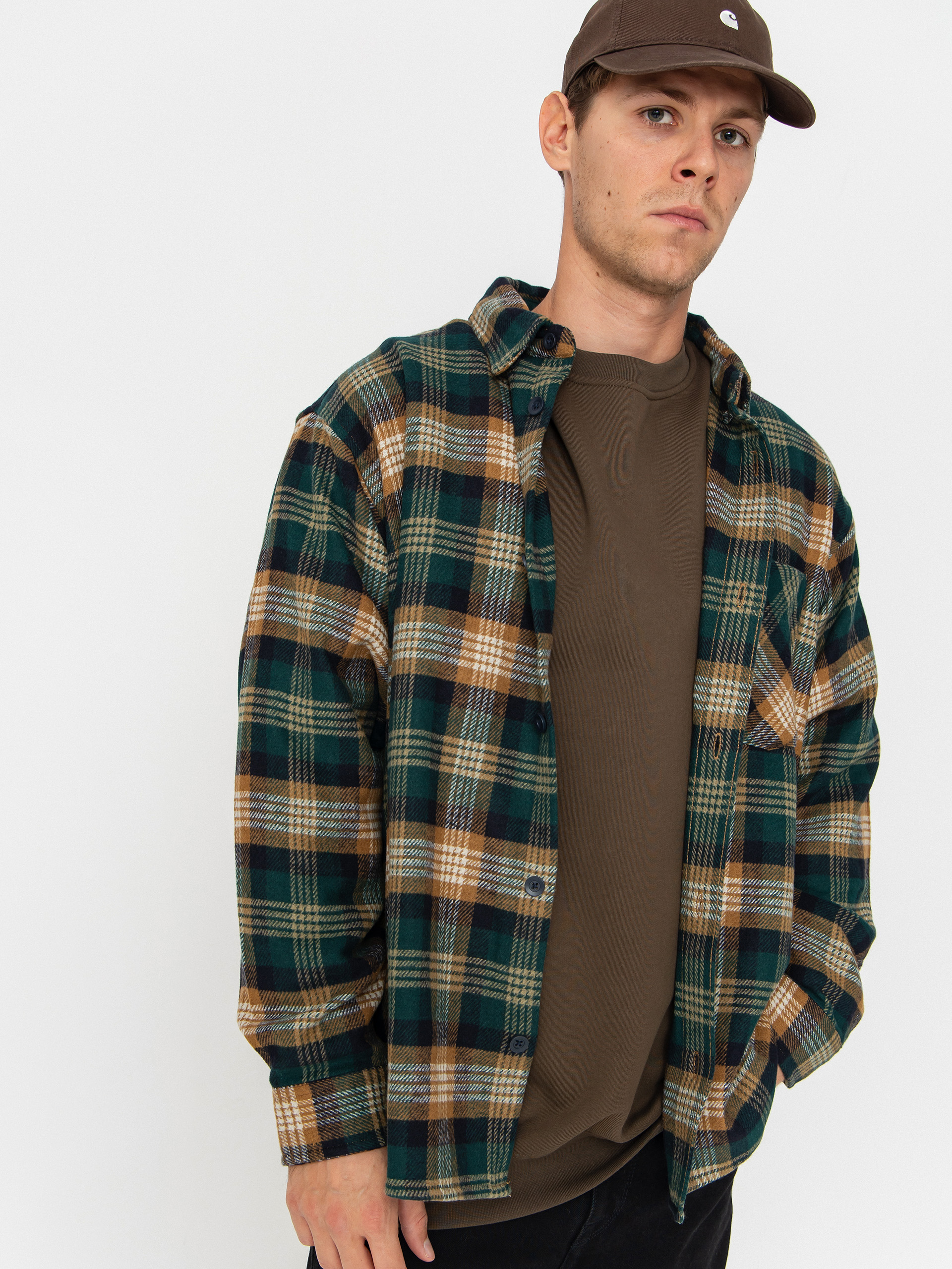 Košile Carhartt WIP Dern - hnědá, zelená (dern check/hamilton brown)